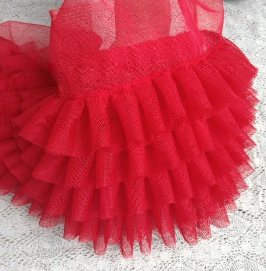 Red Ruffled Lace Trim 6.69 Inches Wide 1Yard