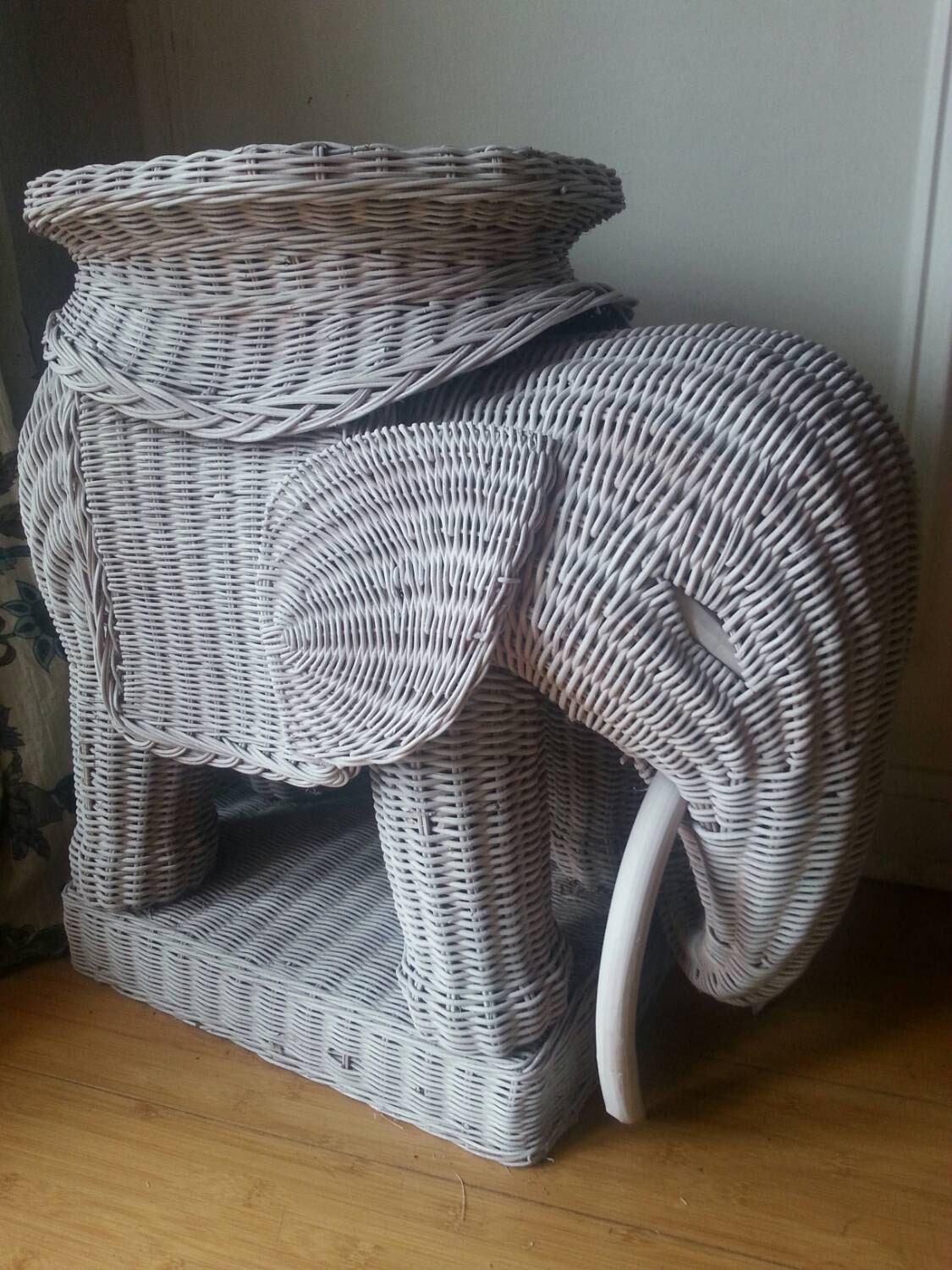 Beautiful white wicker elephant table. Side table. Palm Beach Chic ...
