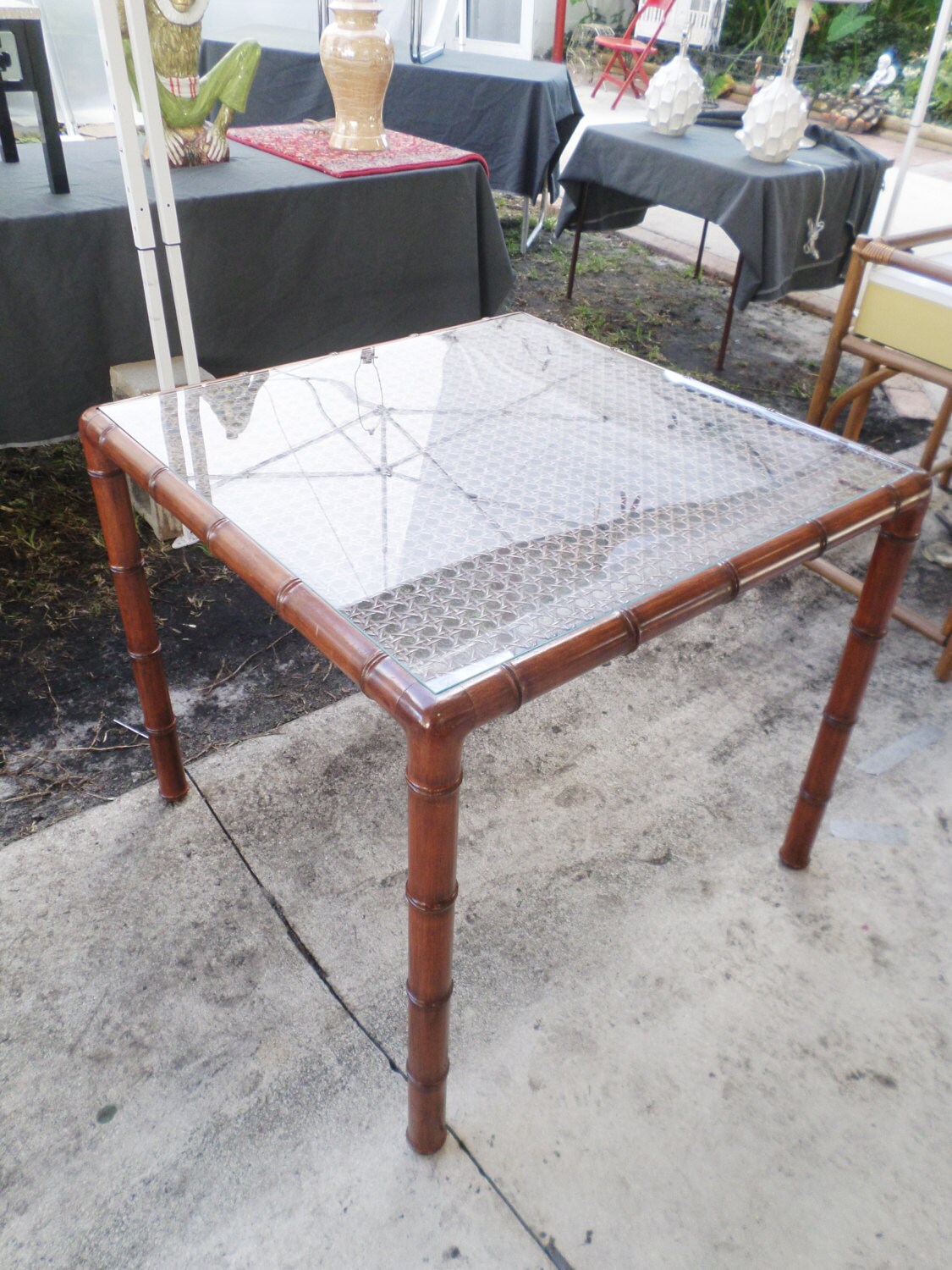 GAMES PEOPLE PLAY / Stunning Solid Wood Faux Bamboo, Glass And Cane ...