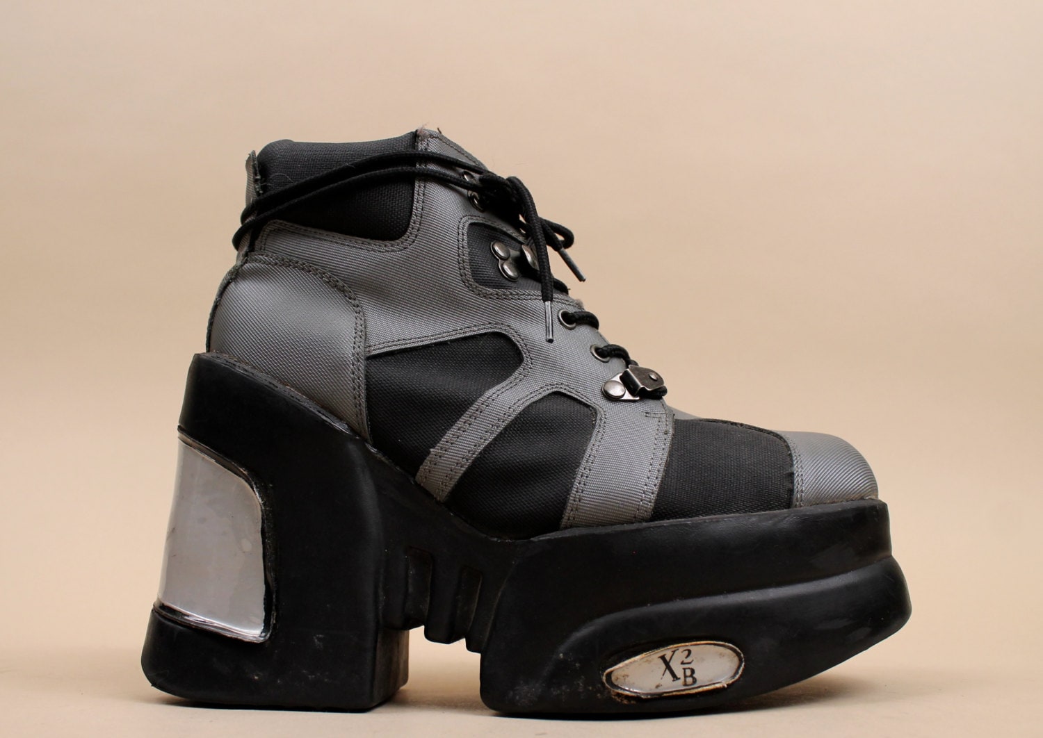 90s Vtg REFLECTIVE Platform Sculptural Ankle Boot – Sneakers / Lace Up ...