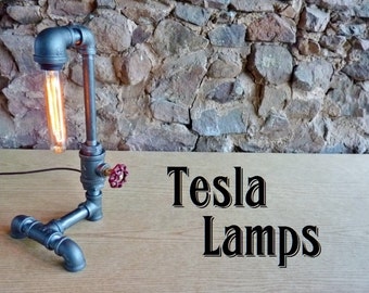 Black iron pipe lamps with FAUCET HANDLE DIMMERS by TeslaLamps