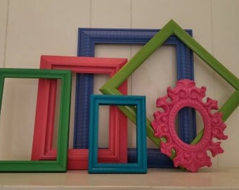 Frame Collage Funky Bright Home Decor Upcycled by FeFiFoFun