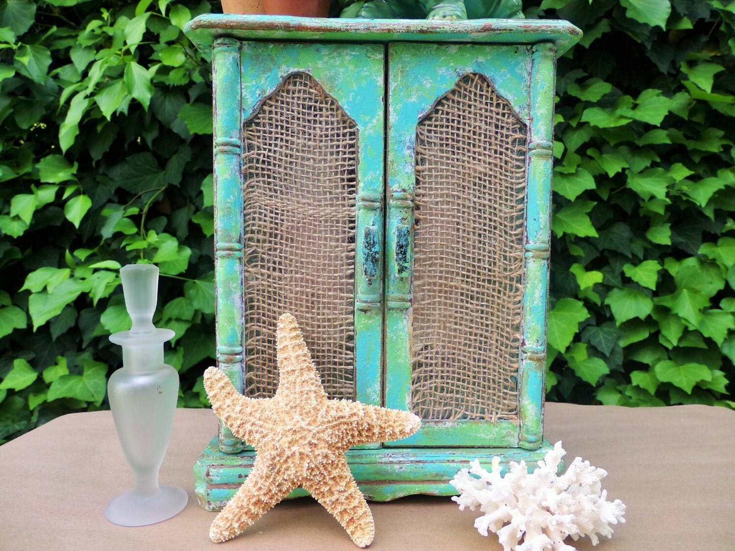 Vintage Shabby BEACH Verdigris Wooden Jewelry BOX – Nautical – Bamboo ...