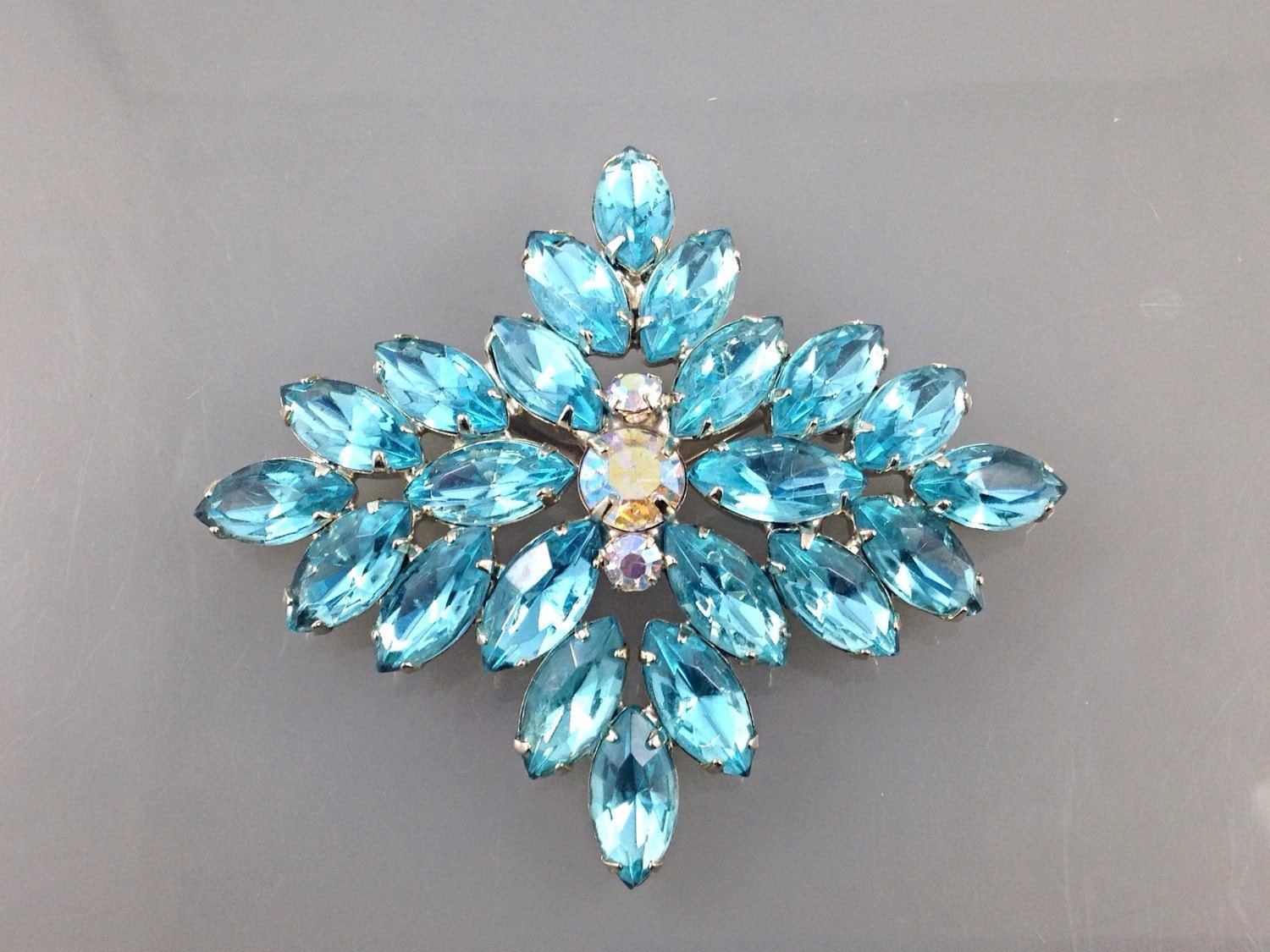 Vintage Aqua Blue Juliana Style Rhinestone Brooch, smokey Aquamarine ...