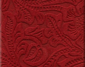 Leather - Red Embossed Floral Suede Leather -Pre Cut