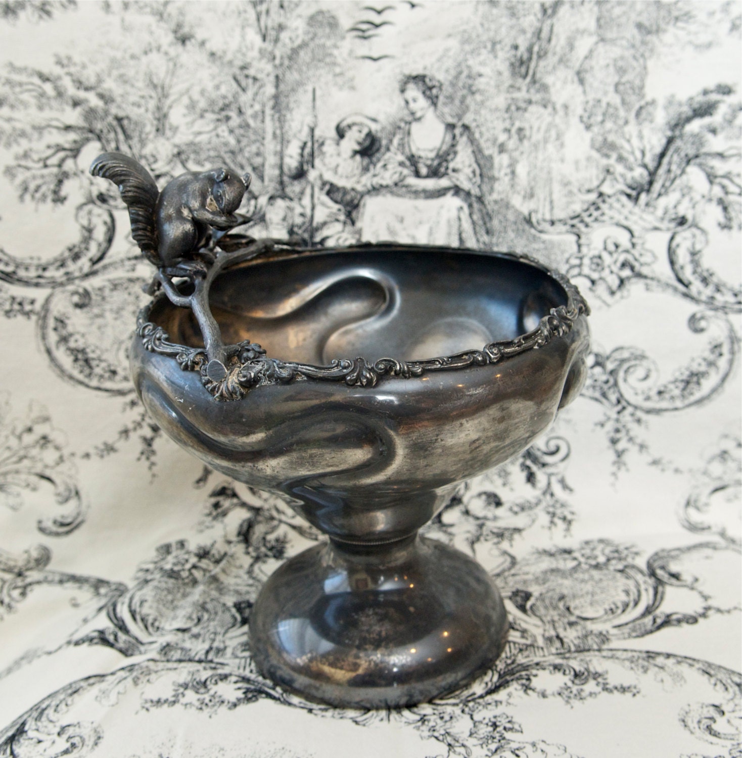 Antique silver plate nut bowl with a squirrel perched on top ...