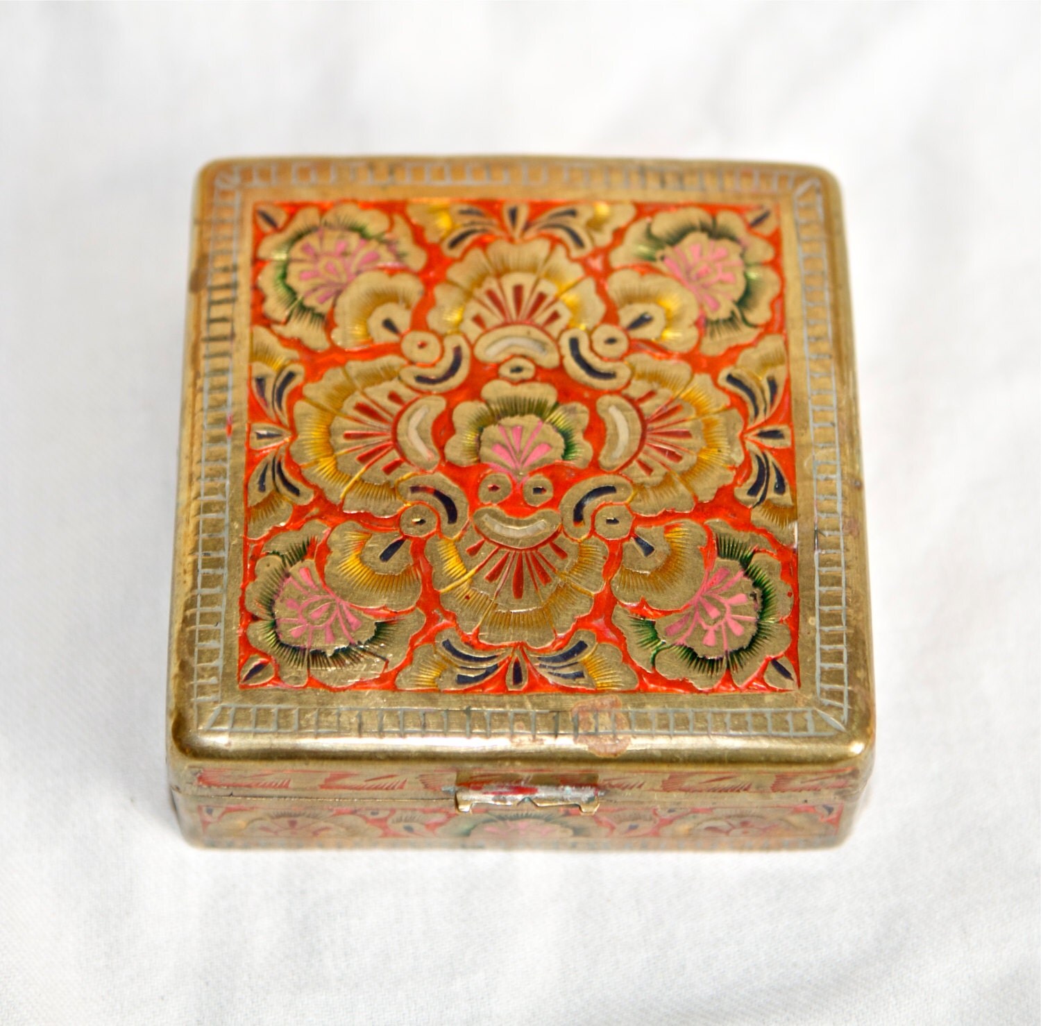 Vintage enameled etched brass box…champleve trinket box. – Haute Juice