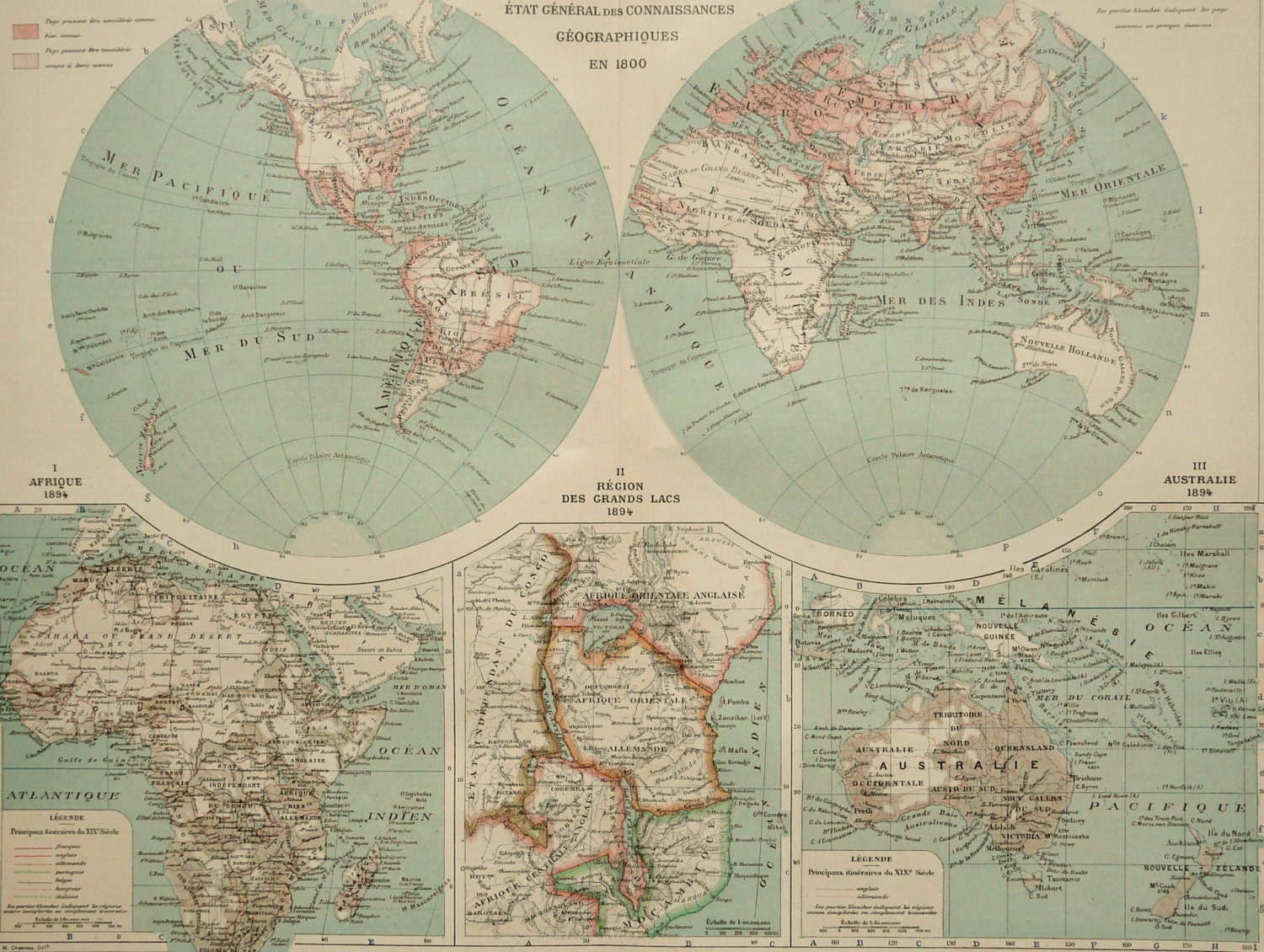 1900 Antique world map of 19th CENTURY by AntiquePrintsOnly