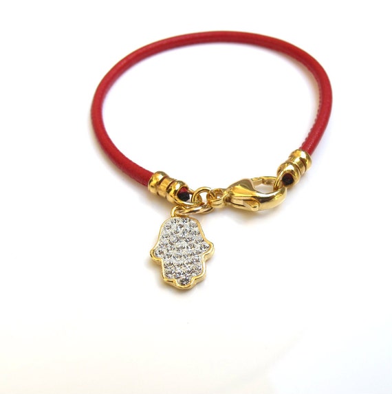 Kabbalah red string 14k gold plated hamsa by Symbolinajewelry