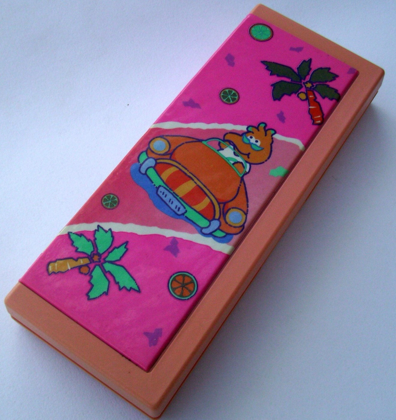 Flomo Pencil Box. Pink Vinyl Padded Pencil Case. 1980s Summer