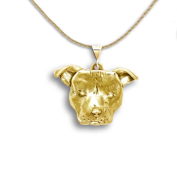 14K Gold Large Pit Bull Pendant