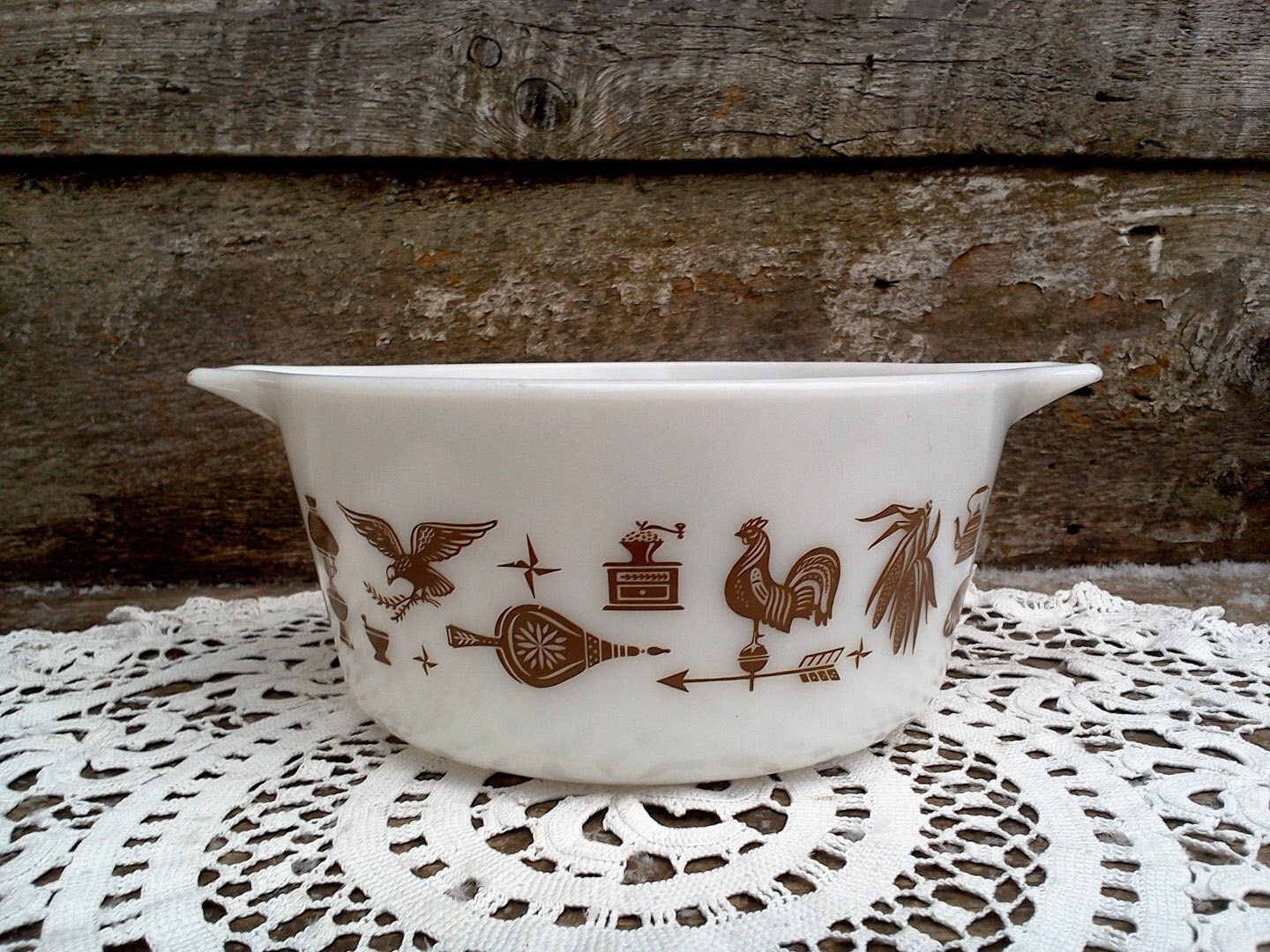 Vintage Pyrex Casserole Dish, White with Gold Accents, Early American ...