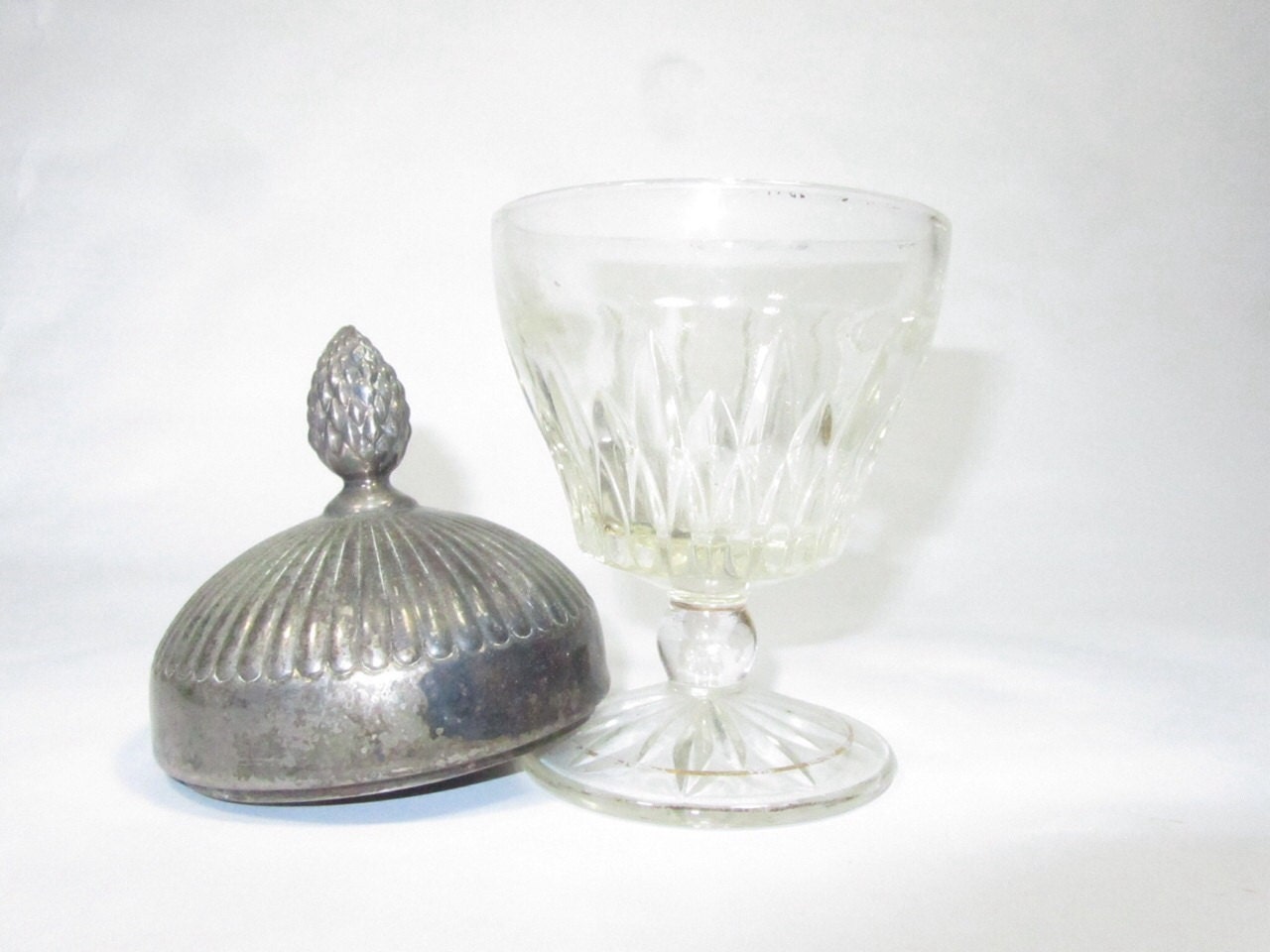 Vintage glass dish with silver lid, Glass goblet with silver top ...