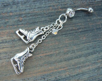ice skates belly ring CLEAR crystal winter hockey frozen ice skating ...