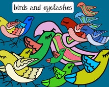 Birds and Lashes, Bird Clip Art, Bird Images, Cartoon Birds, Whimsical ...