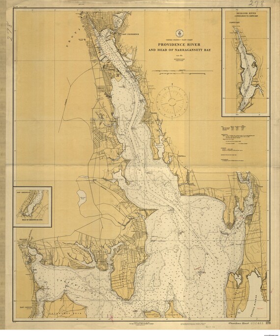 Providence River RI 1924 Nautical Map by the USCGS by Oldmap