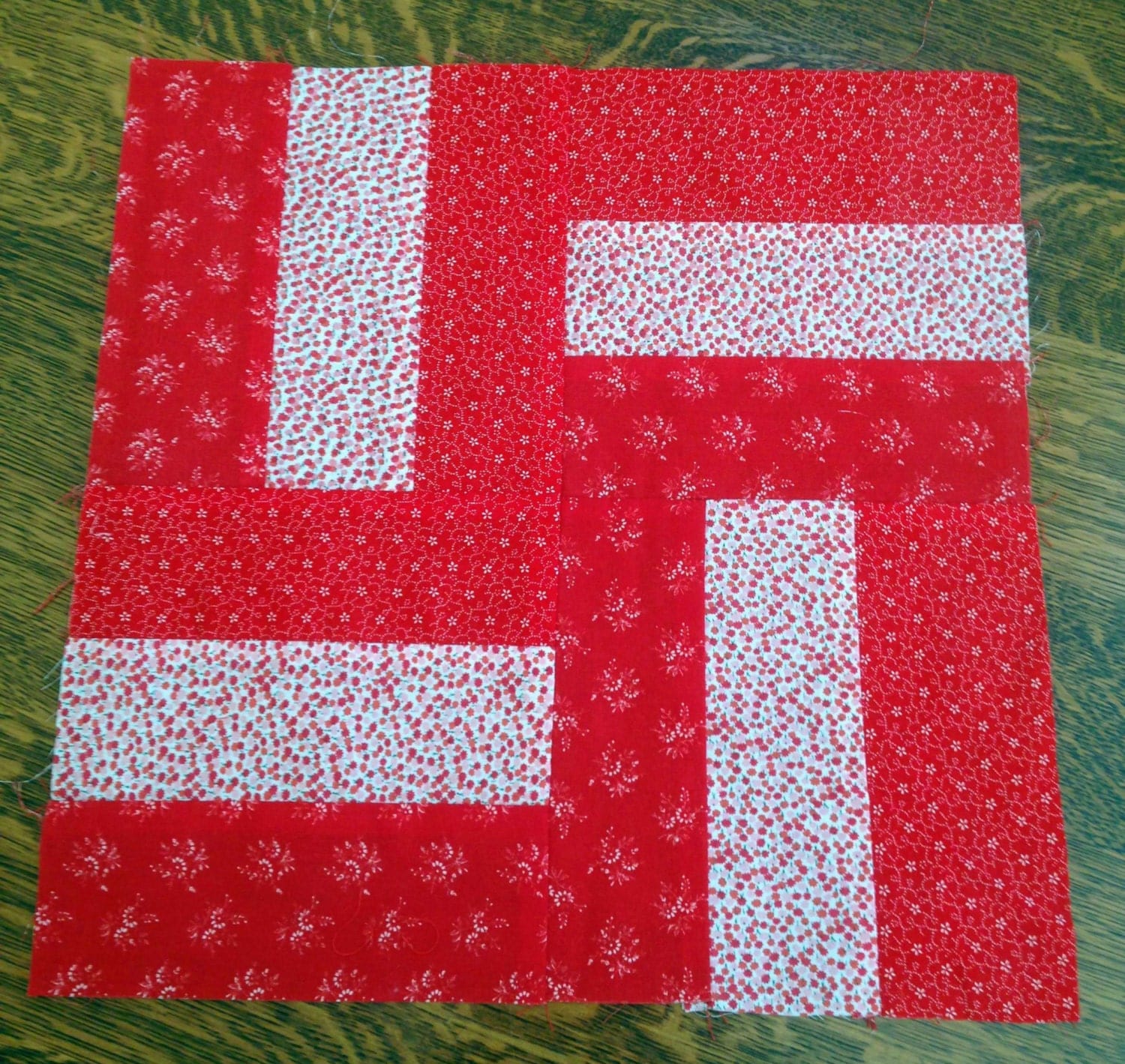 Vintage Pieced 16 inch Quilt Block Red and White Fabrics One