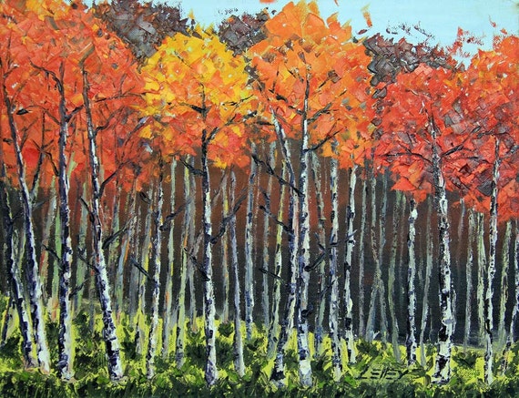 Tree Landscape Print Birch Trees 8x10 11x14 by PaletteKnifeArt