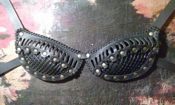 Post Apocalyptic Black Mesh Leather Bra B Cup by LethalWare