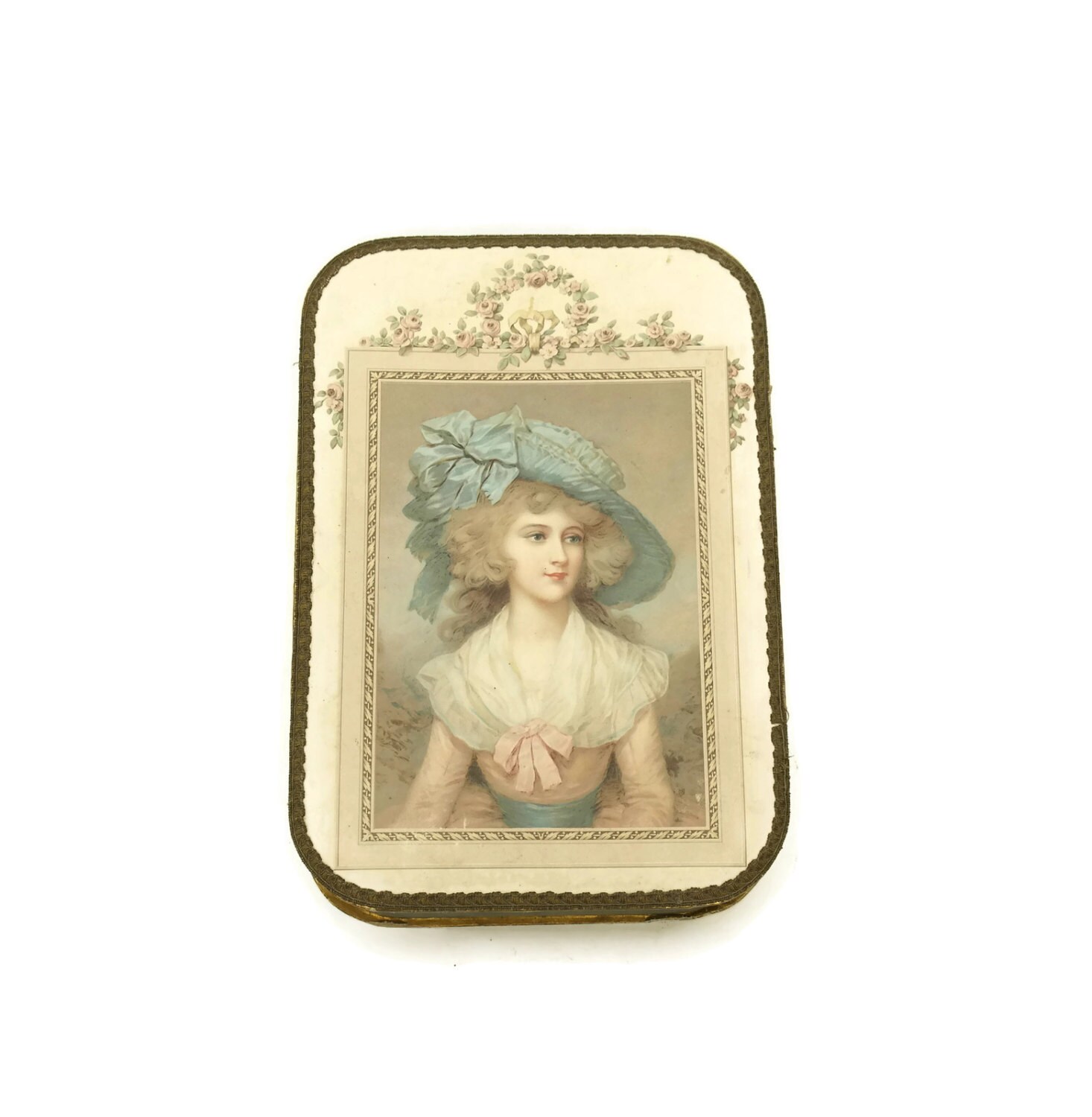 French Bonbon Box. Antique Candy Box with Romantic French Art. Antique ...