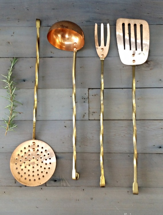 Cuivre suspendus ustensiles laiton-cuivre spatule louche