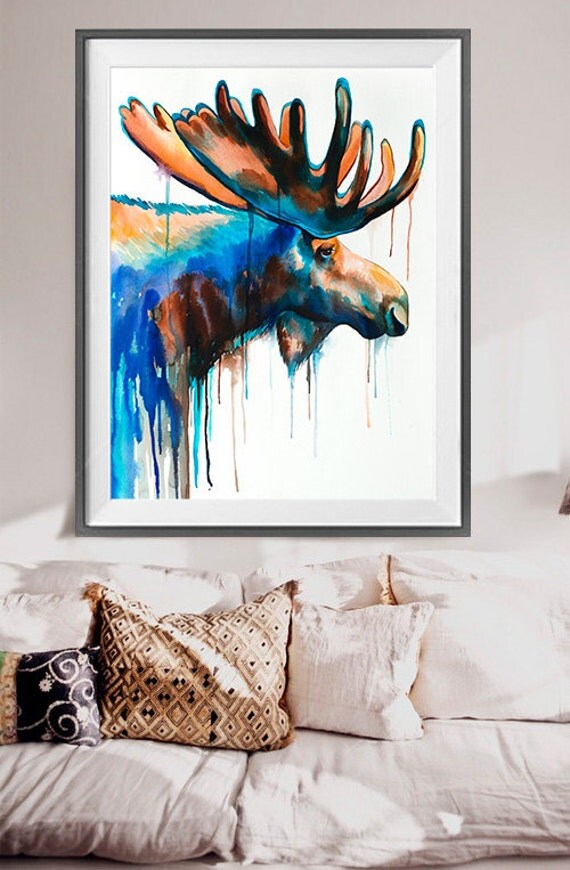 Moose watercolor painting print animal watercolor by SlaviART