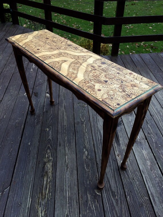 Wood burned Sofa table