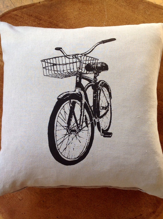 Vintage Black Bicycle Screen Printed onto 100% Natural Linen