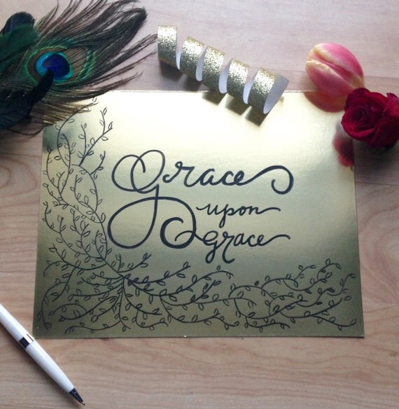 Items similar to Hand lettered scripture word art // grace upon grace ...