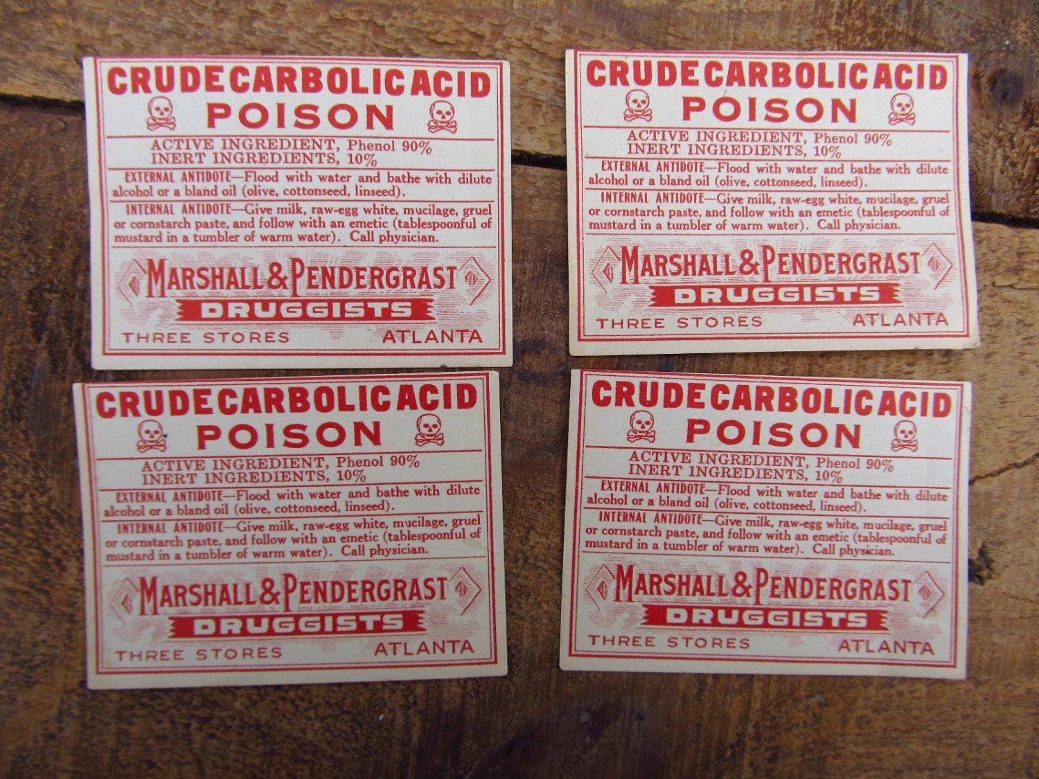 Vintage Pharmacy Poison Labels Crude Carbolic Acid Poison