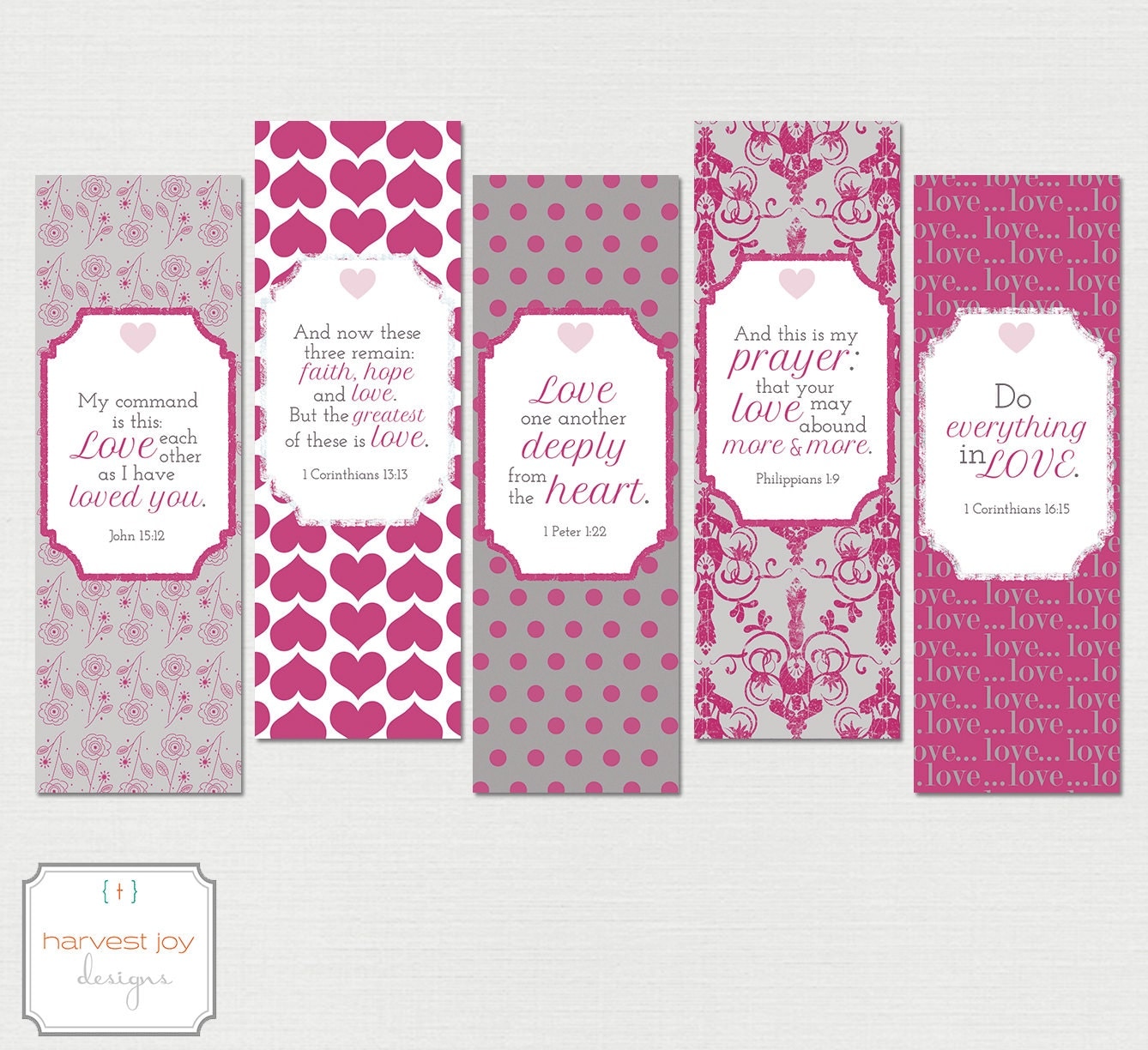 Love Printable Bookmarks Set of 5 Teacher by HarvestJoyDesigns