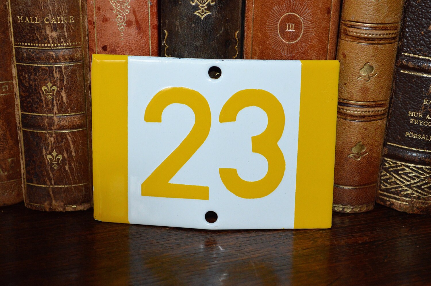 Vintage French Enamel Yellow Number 23 Sign House Plaque – Haute Juice
