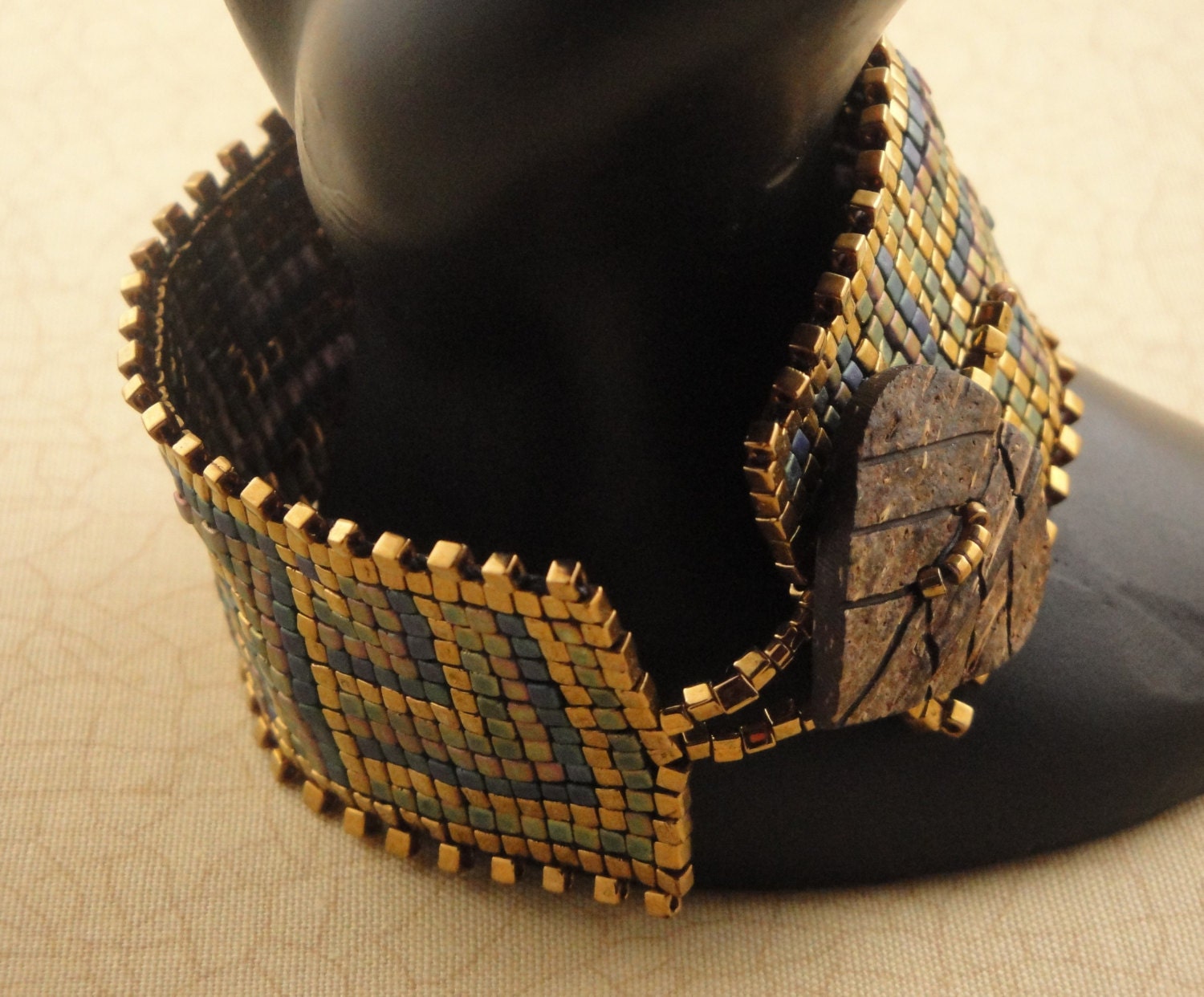 Cubes & Angles...Loomwoven Bracelet.Cube Seed Beads.Blue