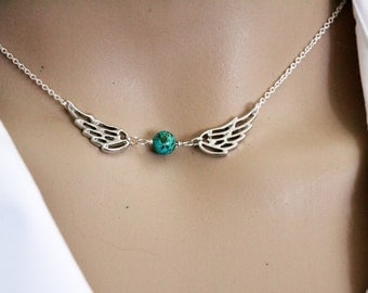 ANGEL WING SIDEWAYS Necklace, Turquoise Necklace, Silver Choker ...