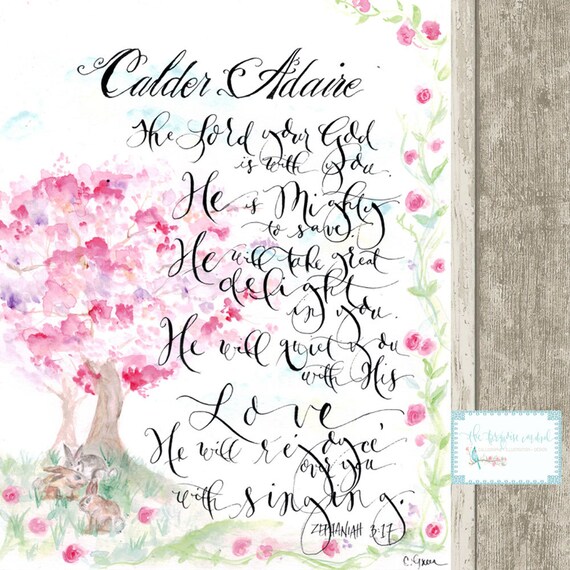 Calligraphy illustrated Bible Verse Quote Hand Painted