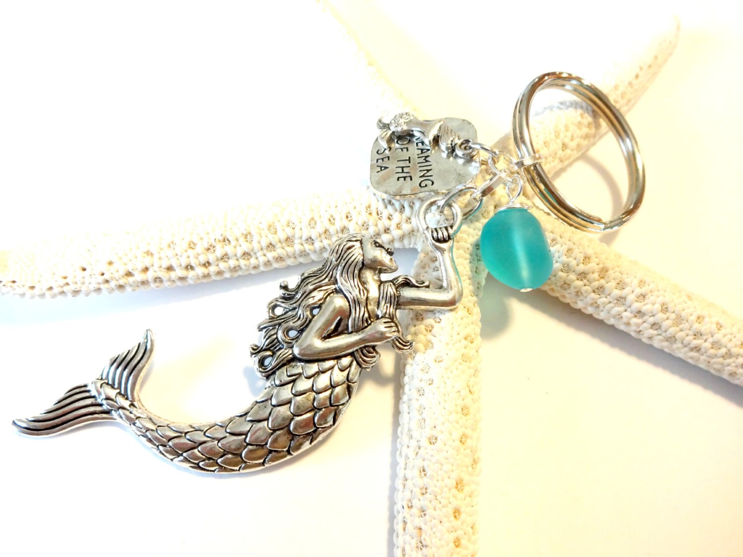 Mermaid Keychain Aqua Sea Glass Key Chain Dreaming by YoursTrulli