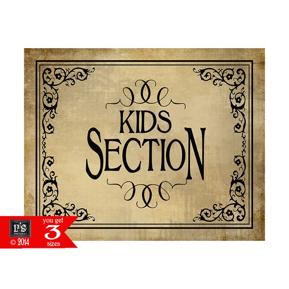 Printable Kids Section Sign instant download digital file