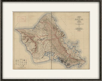 Items similar to Island Oahu Hawaii Honolulu Antique Vintage Map Print ...