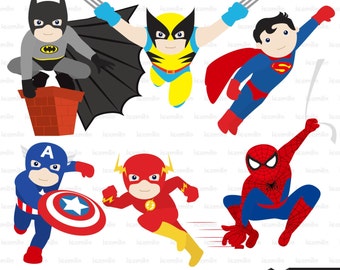 Superhero in Action Digital Clipart