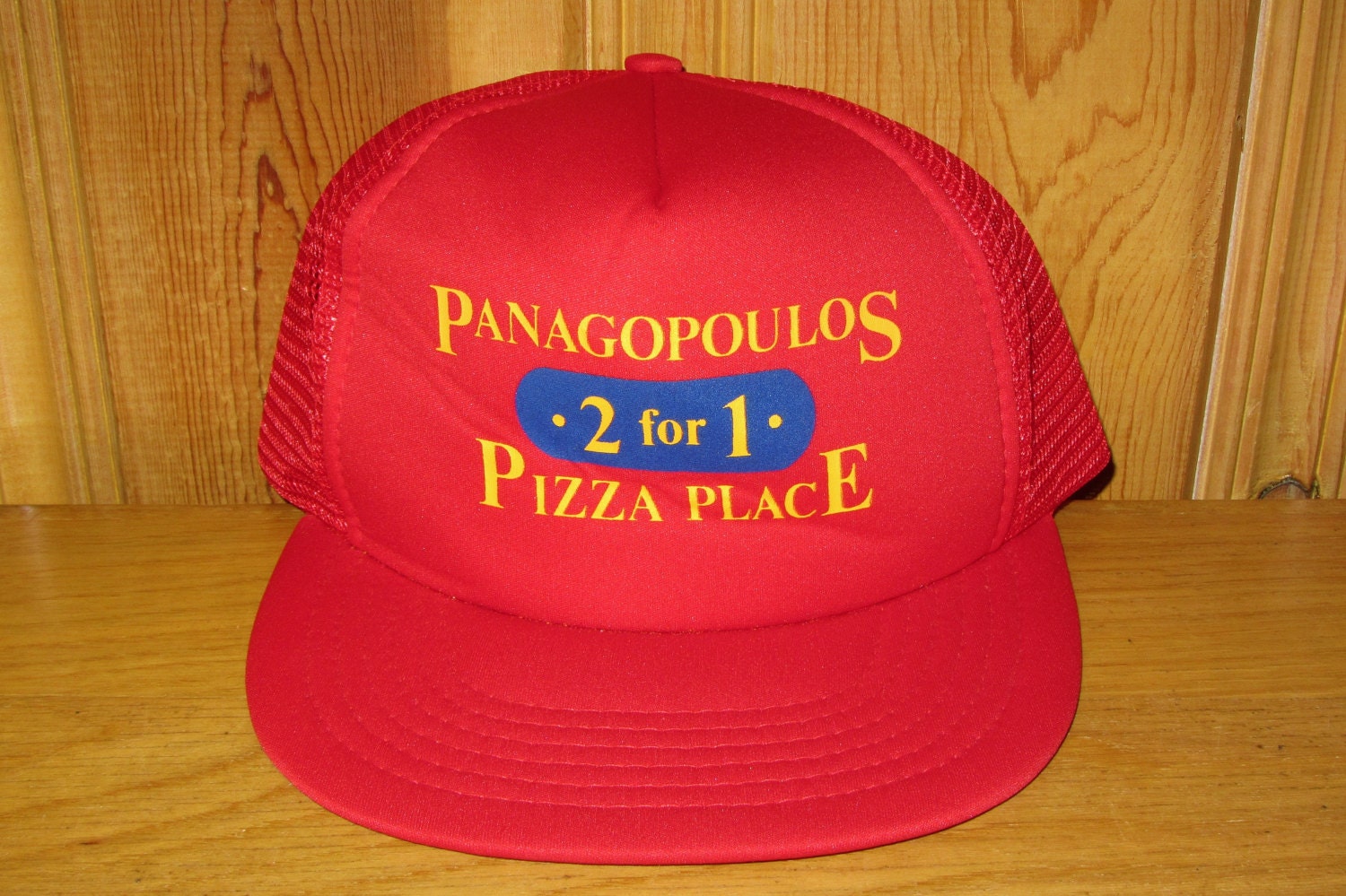 PANAGOPOULOS 2 for 1 Pizza Place Original Vintage 80s Red Mesh Trucker ...