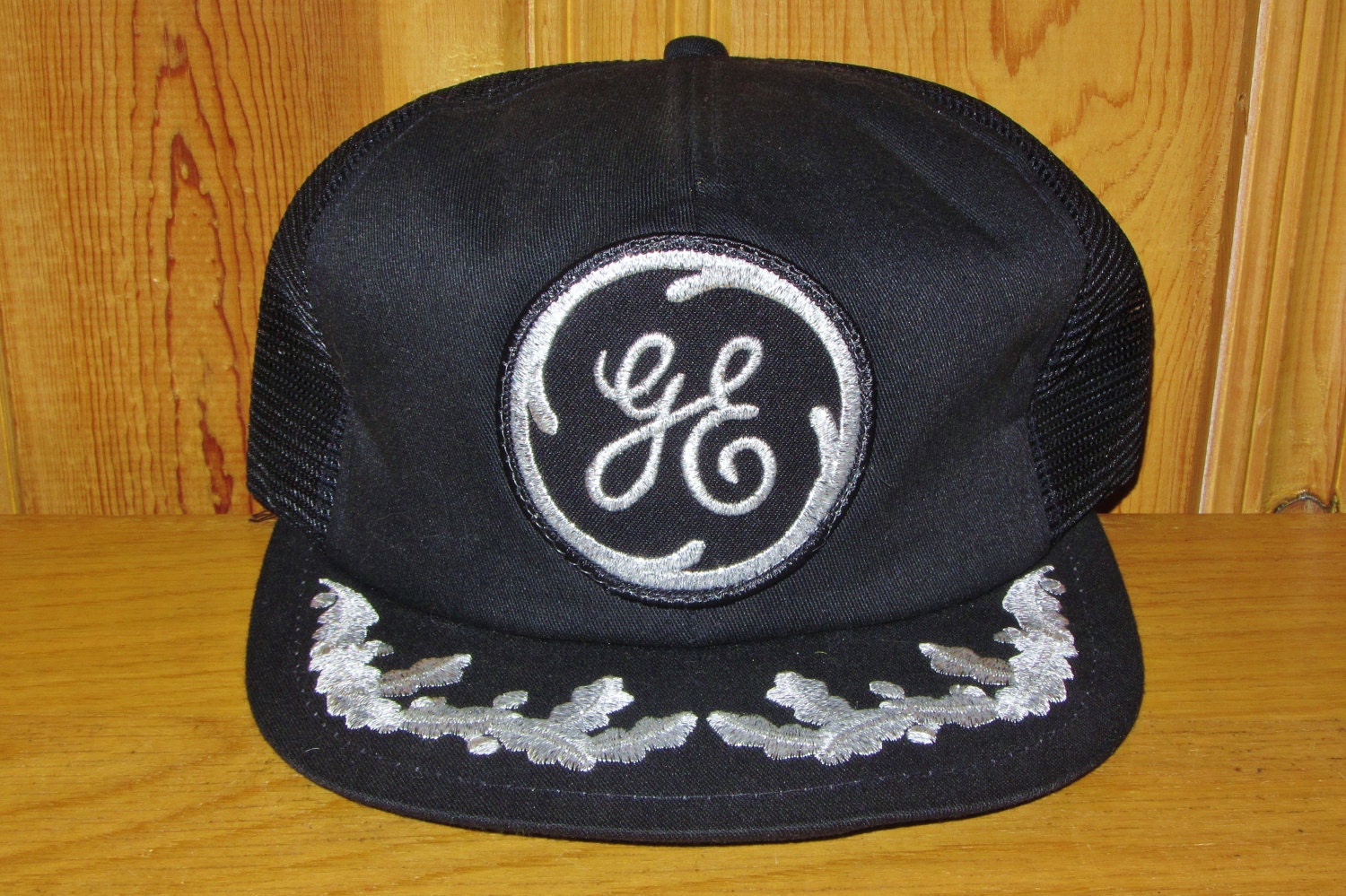 GE GENERAL ELECTRIC Original Vintage Black Mesh Trucker Snapback Hat ...