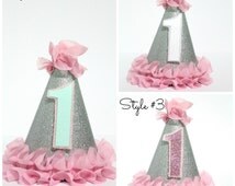 CUSTOMIZABLE Silver Glitter Mini Birthday Party Cake Smash Hat ...