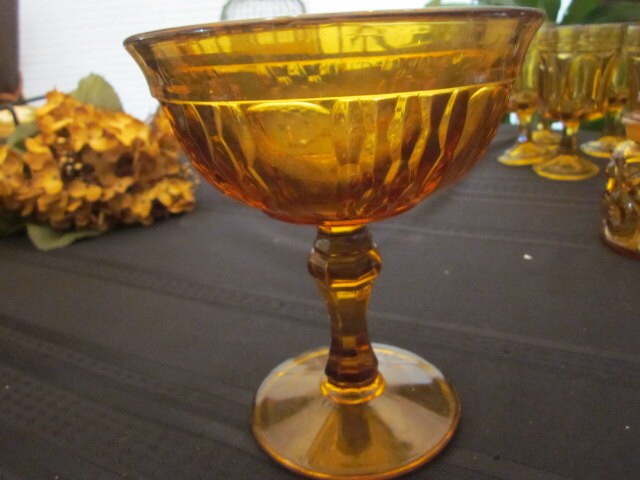 ELEGANT amber gold glass COMPOTE //7 inches tall holds 12 ounces ...