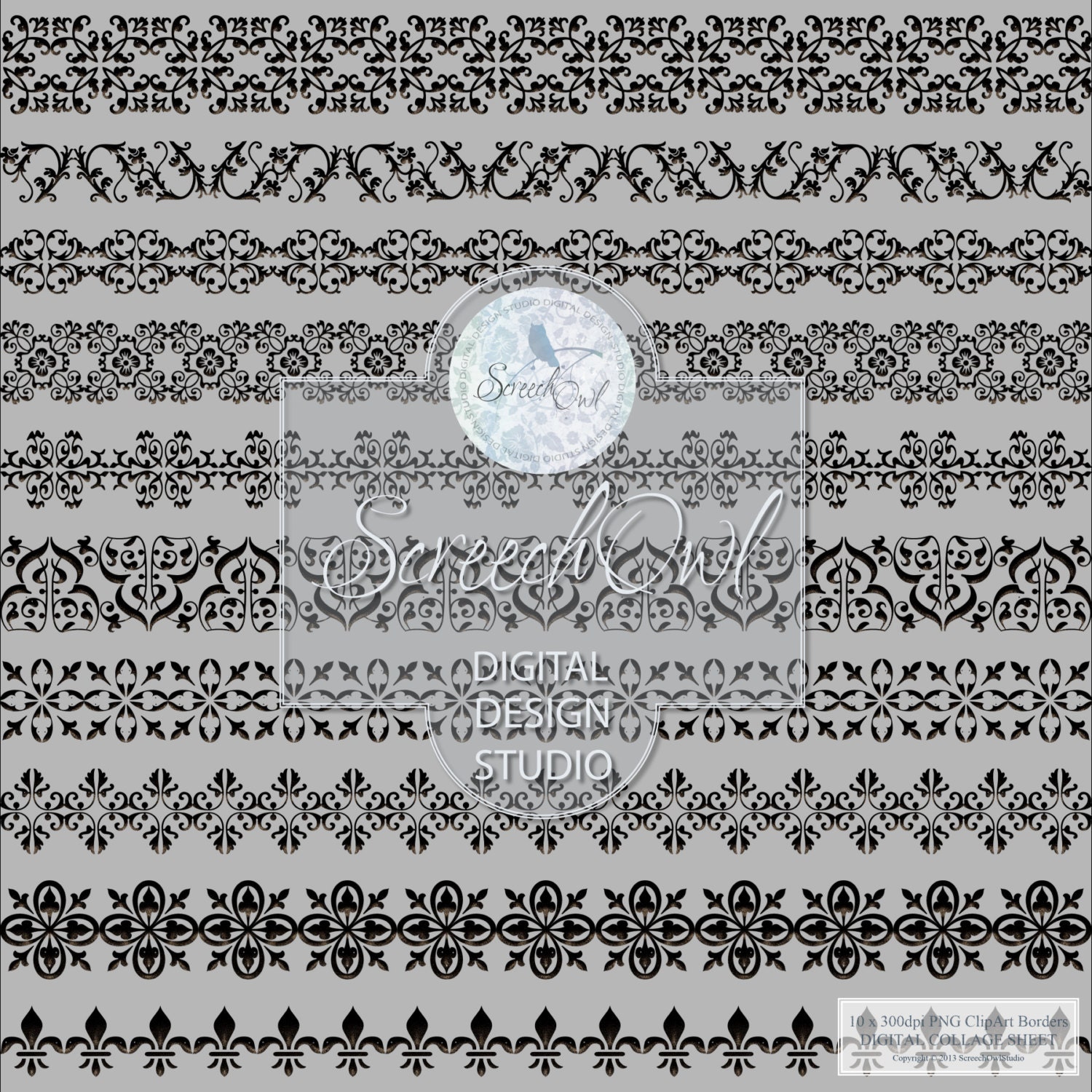 Clipart Borders Wrought Iron Metal Collage by ScreechOwlStudio