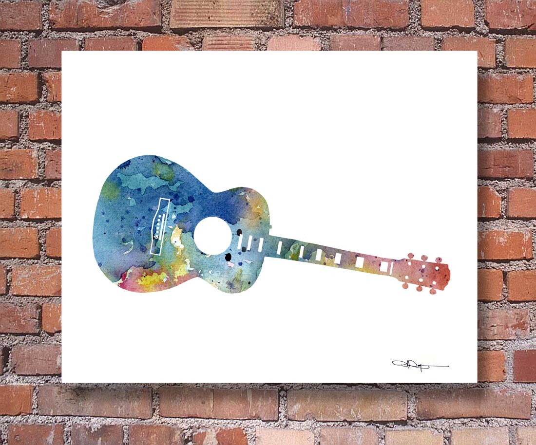 Acoustic Guitar Art Print Abstract Watercolor Painting