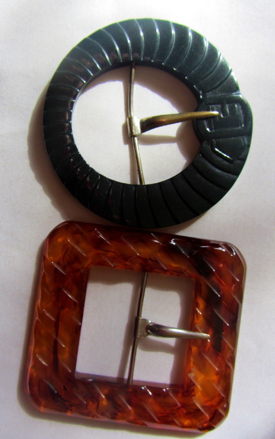 Two Large Bakelite Art Deco Era Buckles Mock Tortoise Shell And Carved ...