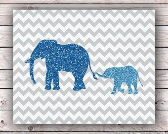 Glitter Elephant Chevron Printable Art Print Instant Digital