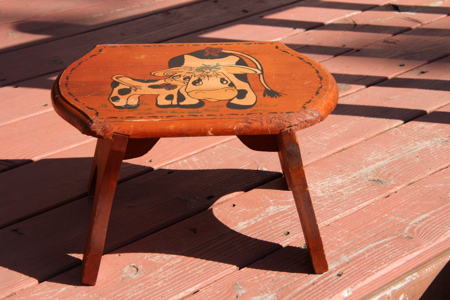 Vintage Painted Kids Wood Stool, cow motif – Haute Juice