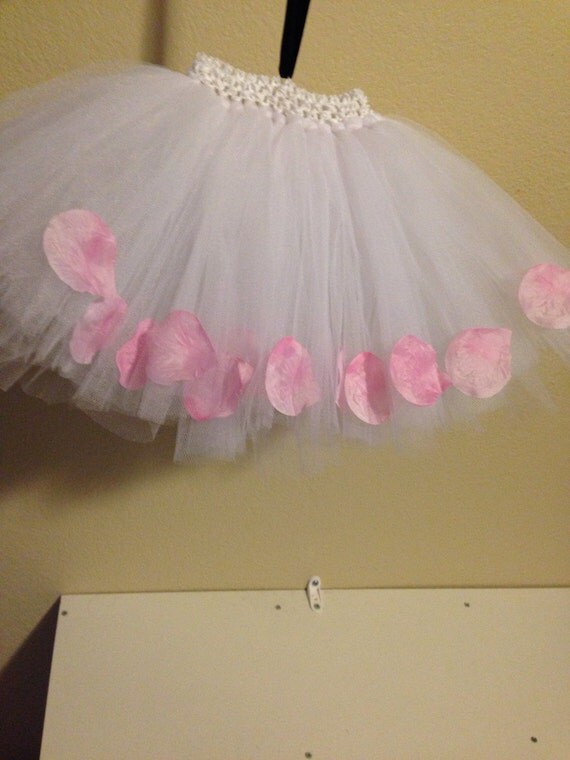 Items similar to white tutu with pink petals- flower girl tutu- on Etsy