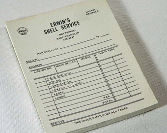 Erwin's Shell Service Station Receipt Pad, New Old Stock, Never Used